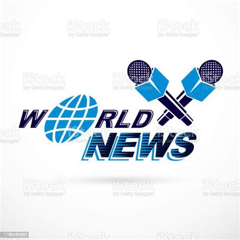 세계 뉴스 비문 및 저널리스트 마이크 장비를 사용하여 구성된 벡터 로고를 보고하는 뉴스 및 사실 광고에 대한 스톡 벡터 아트 및 기타 이미지 Istock