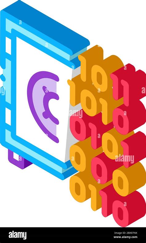 computer hacking with binary code isometric icon vector illustration