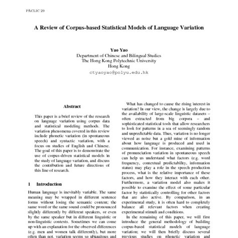 A Review Of Corpus Based Statistical Models Of Language Variation Acl
