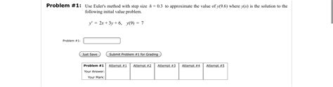 Solved Problem 1 Use Euler S Method With Step Size H 0 3 Chegg Com