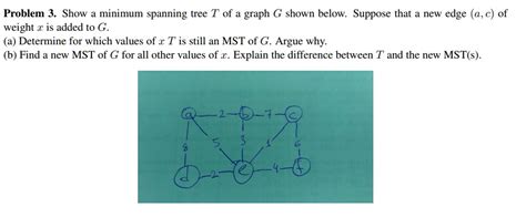 Problem 3 Show A Minimum Spanning Tree T Of A Graph G Shown Below