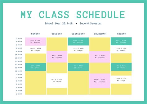 White Blue Green Class Schedule Template
