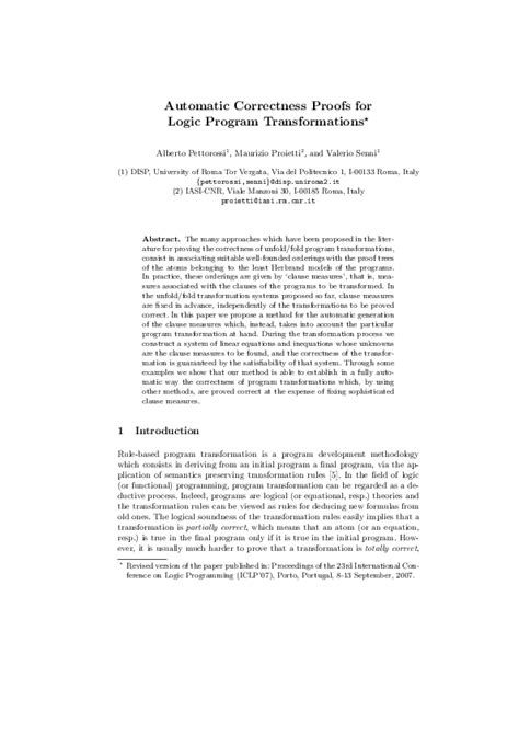 Pdf Automatic Correctness Proofs For Logic Program Transformations