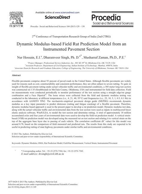Pdf Dynamic Modulus Based Field Rut Prediction Model From An