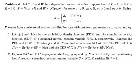 solved problem 4 let y z and w be independent random