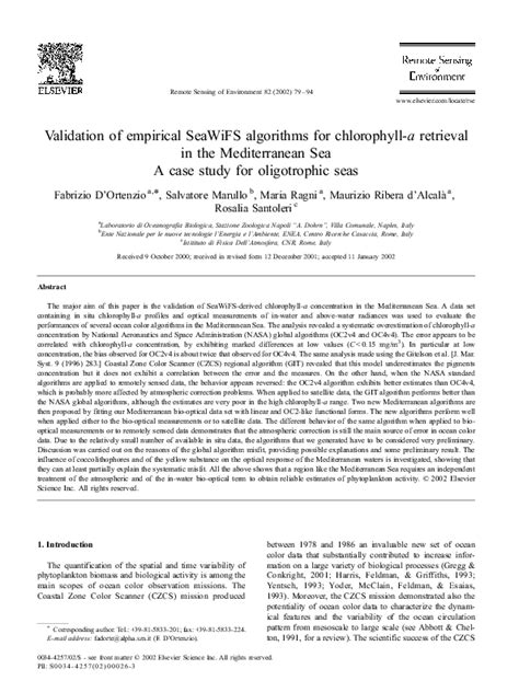 Pdf Validation Of Empirical Seawifs Algorithms For Chlorophyll A Retrieval In The