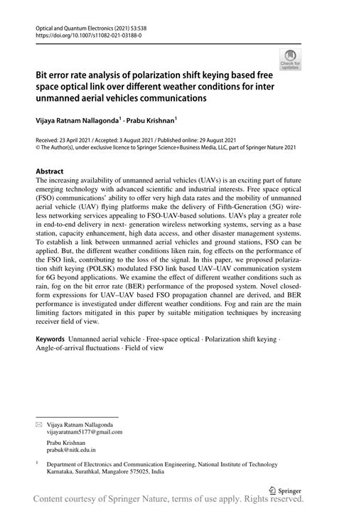 Bit Error Rate Analysis Of Polarization Shift Keying Based Free Space Optical Link Over