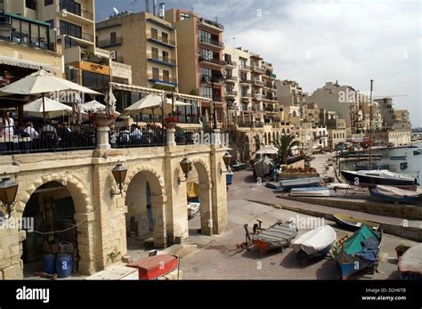 Malta St Julians Bay Popular Area For Holiday Makers With Lots Of