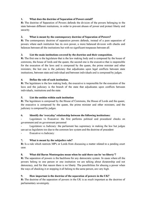practice questions for separation of powers 1 what does the doctrine
