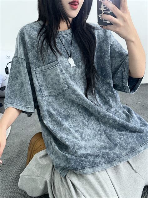UNISEX 빈티지 더 힙 스노잉 워시드 포인트 포켓 루즈 하프 티셔츠 color 키미스