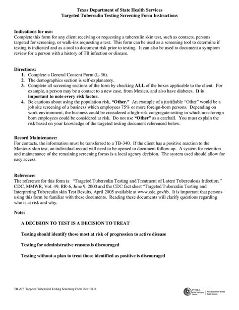 Targeted Tuberculin Igra Testing Screening Form In Word And Pdf Formats Page 3 Of 3
