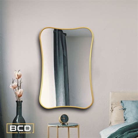 Uneven Slanted Rectangular Wood Wall Mirror Unique Deluxe Home Adornment Trendy Original
