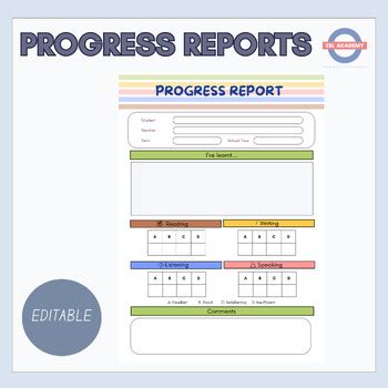 Report Card Templates Editable Progress Report Printables ESL Learners