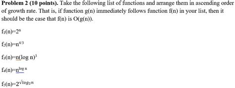 solved problem 2 10 points take the following list of functions and