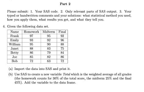 Solved Part Please Submit Your SAS Code Only Chegg