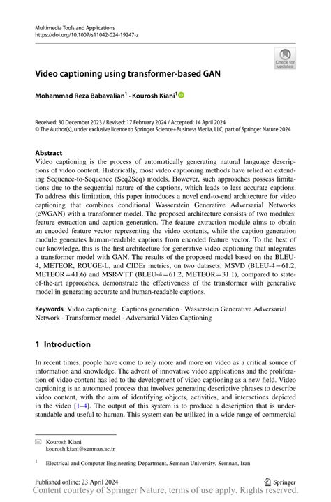 Video Captioning Using Transformer Based Gan