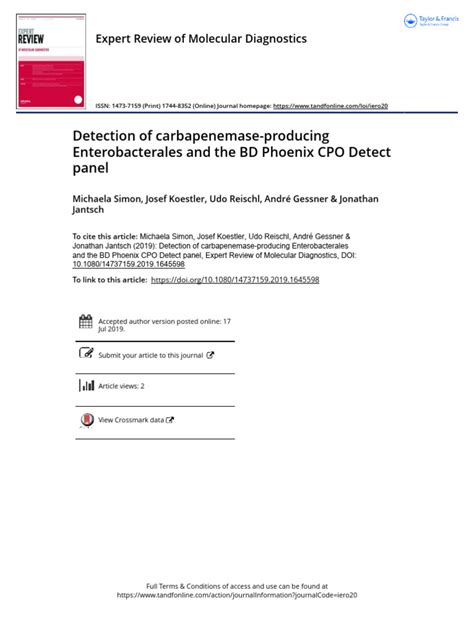 Detection Of Carbapenemase Producing Enterobacterales And Bd Phoenix Cpo Detect Panel Download