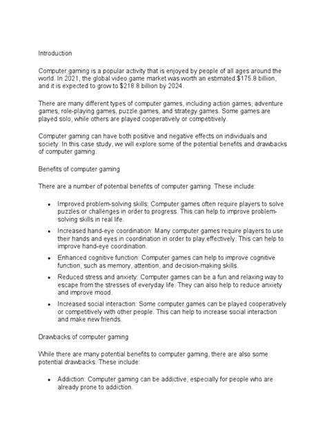 Case Study Computer Gaming Pdf Video Games Anxiety