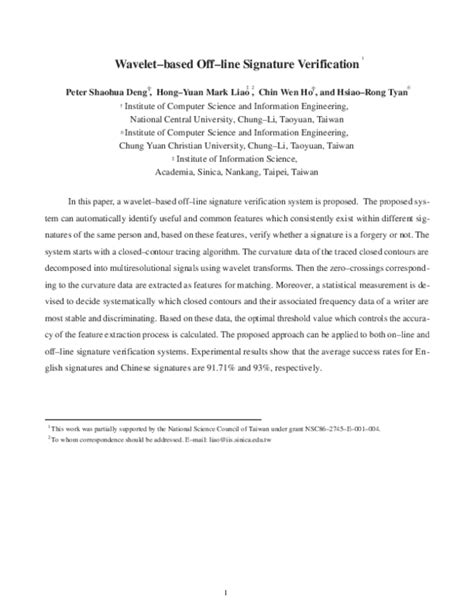 Pdf Wavelet Based Off Line Handwritten Signature Verification