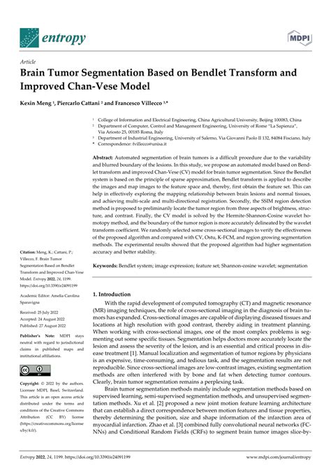 Pdf Brain Tumor Segmentation Based On Bendlet Transform And Improved