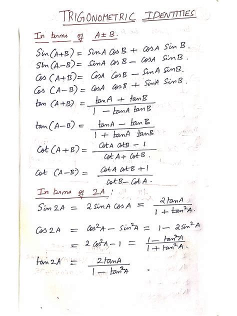 Trig Formulas Pdf