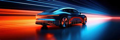 Automotive Innovation And Technology Concepts Ev Car With Motion Lighting Stock Illustration