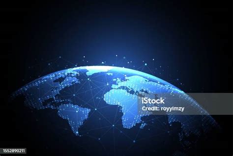 글로벌 네트워크 연결 글로벌 비즈니스의 세계지도 지점 및 라인 구성 개념 벡터 일러스트레이션 지구본에 대한 스톡 벡터 아트 및