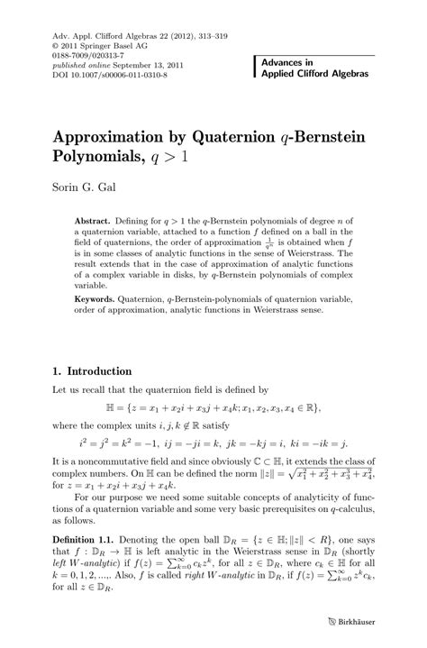 Pdf Approximation By Quaternion Q Bernstein Polynomials Q 1