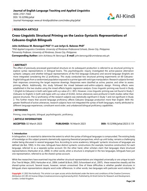 pdf cross linguistic structural priming on the lexico syntactic