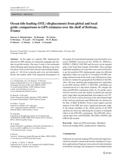 Pdf Ocean Tide Loading Otl Displacements From Global And Local