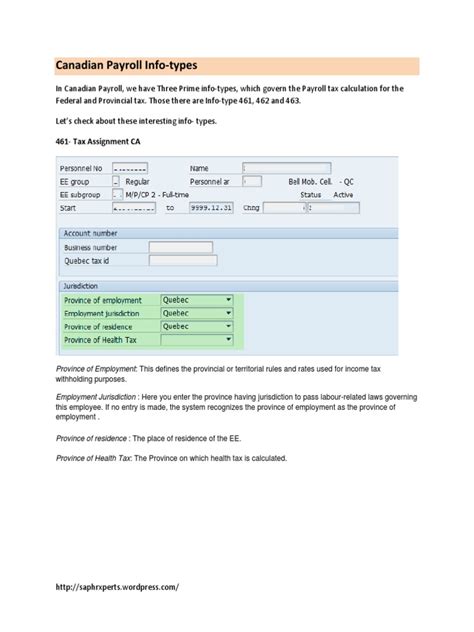 Sap Payroll Canada Payroll Infotypes Payroll Tax Tax Deduction