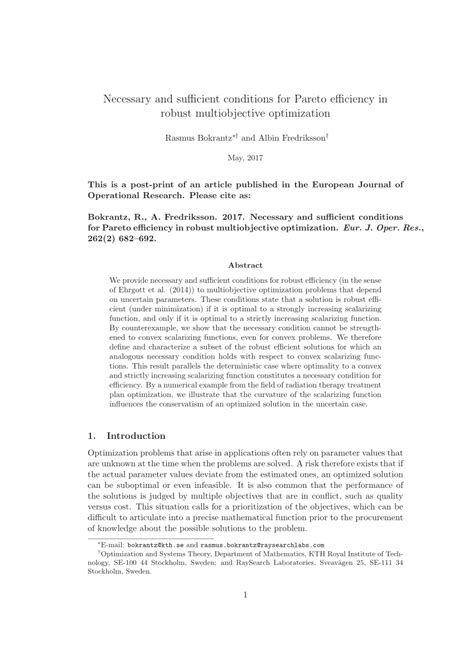 Pdf Necessary And Sufficient Conditions For Pareto Efficiency In