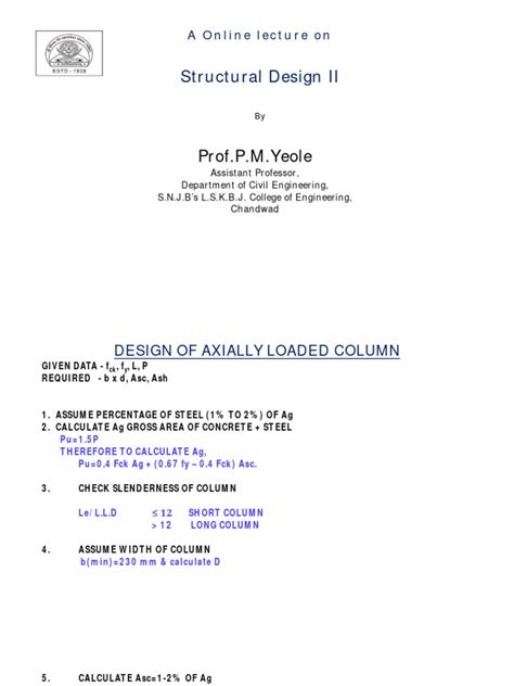 52 Design Of Axially Loaded Column Download Free Pdf Civil