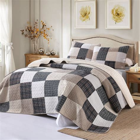 Bedduvit Queen Size Quilt Set 100 Cotton Brown Black Beige Real