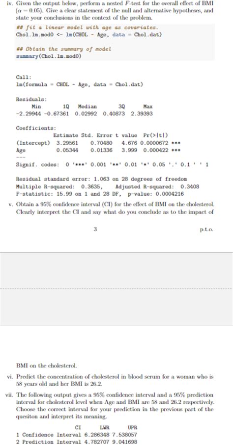 Solved Iv Given The Output Below Perform A Nested F Test