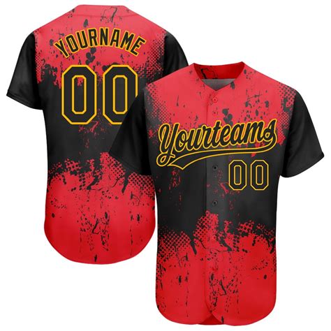 Custom Red Black Gold 3d Pattern Design Authentic Baseball Jersey Hot
