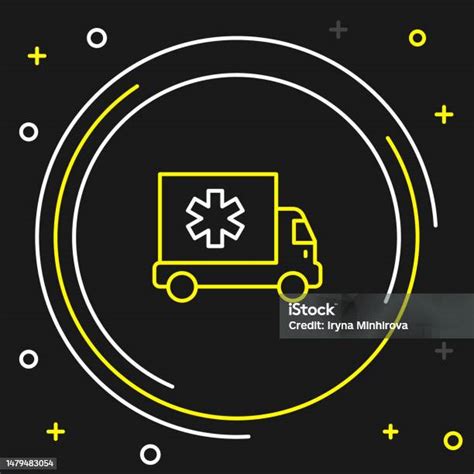 라인 구급차와 응급 자동차 아이콘은 검은 배경에 고립되어 있습니다 구급차 차량 의료 후송 다채로운 개요 개념입니다 벡터 1위에 대한 스톡 벡터 아트 및 기타 이미지 Istock