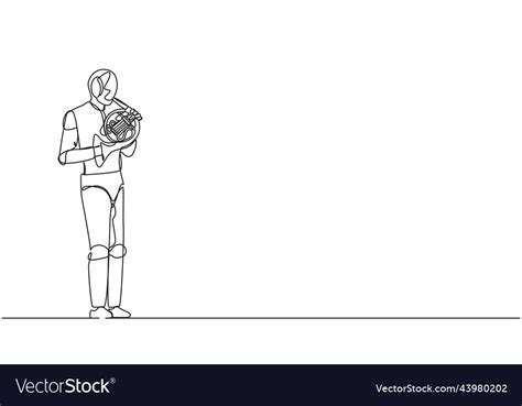 Continuous One Line Drawing Robot Musician Vector Image