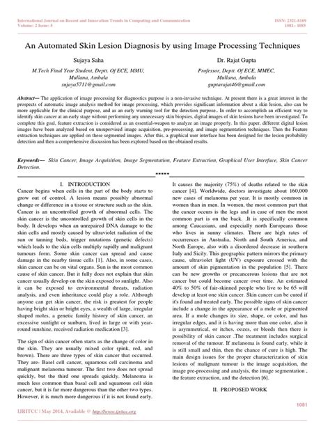 Pdf An Automated Skin Lesion Diagnosis By Using Image Processing