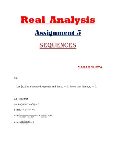 Sequences Basic Assignment 5 Pdf Limit Mathematics Sequence