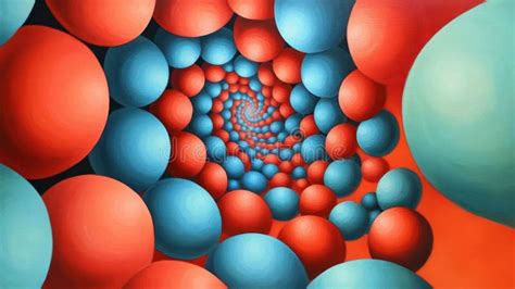 An Abstract Spiral Of Red And Blue Spheres Creating A Mesmerizing Visual Effect Stock