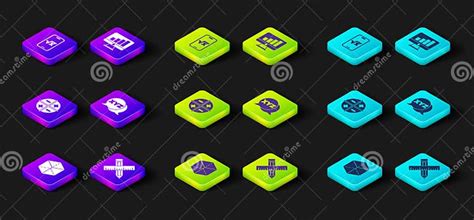 Set Geometric Figure Cube Crossed Ruler And Pencil Xyz Coordinate System Computer Monitor