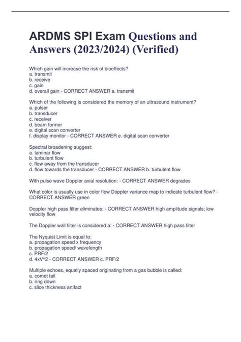 ARDMS SPI Exam Questions And Answers Verified ARDMS SPI Stuvia US