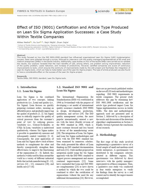 Effect Of Iso 9001 Certification And Article Type Produced On Lean