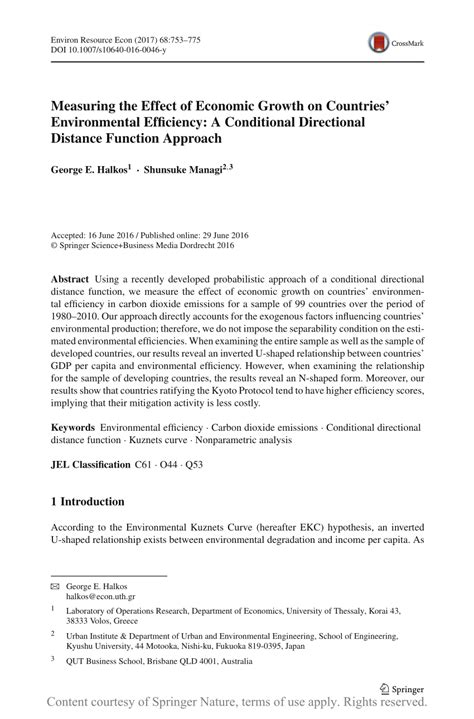 Measuring The Effect Of Economic Growth On Countries Environmental Efficiency A Conditional