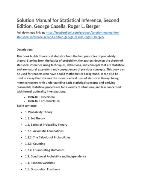 solution manual for statistical inference second edition george casella