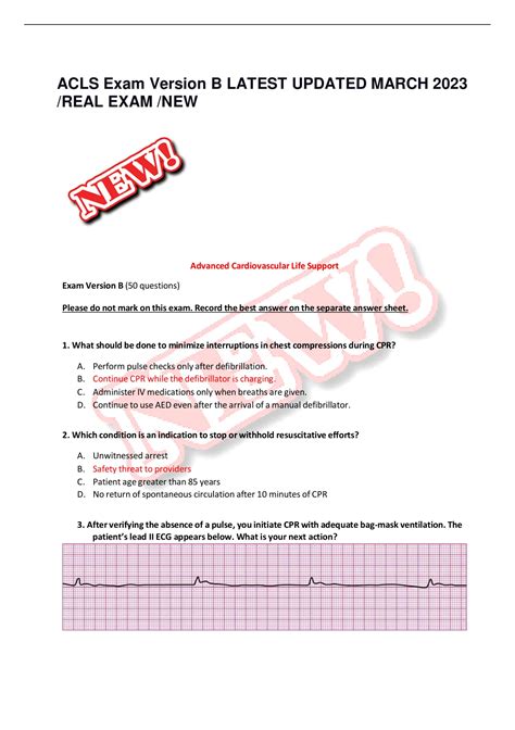 Acls Exam Version B Latest Updated March 2023 Real Exam New Acls Stuvia Us