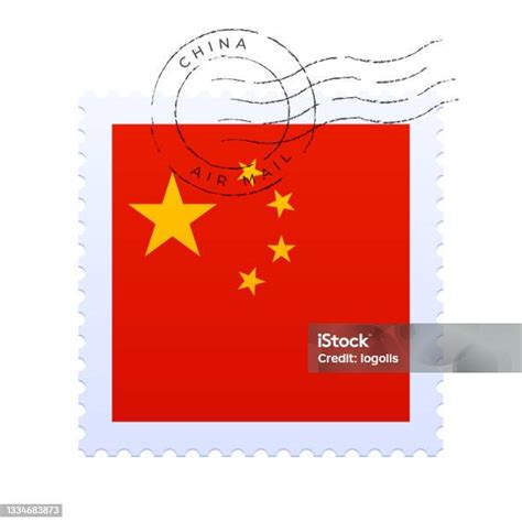 중국 우표 표시 흰색 배경 벡터 그림에 격리 된 국기 우표 공식 국가 국기 패턴과 국가 이름으로 스탬프 중국에 대한 스톡 벡터