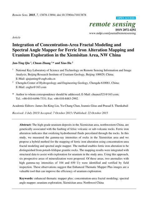 Pdf Integration Of Concentration Area Fractal Modeling And Spectral