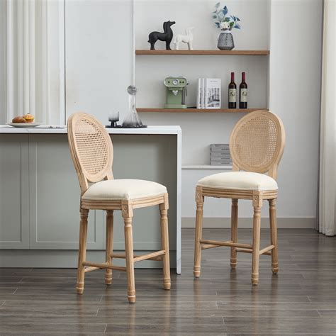 Solid Wood Bar Stools Set Of 2 Classic French Country Wooden Barstools